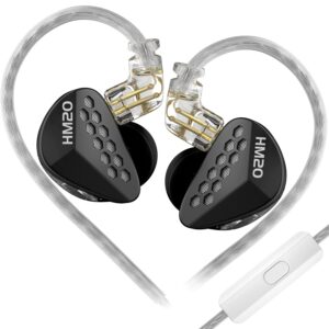 erjigo in-ear monitors, cca hm20 16-units hybrid in ear earphones, hifi stereo noise isolating sport iem wired earbuds/headphones with detachable cable for musician audiophile (black, with microphone)