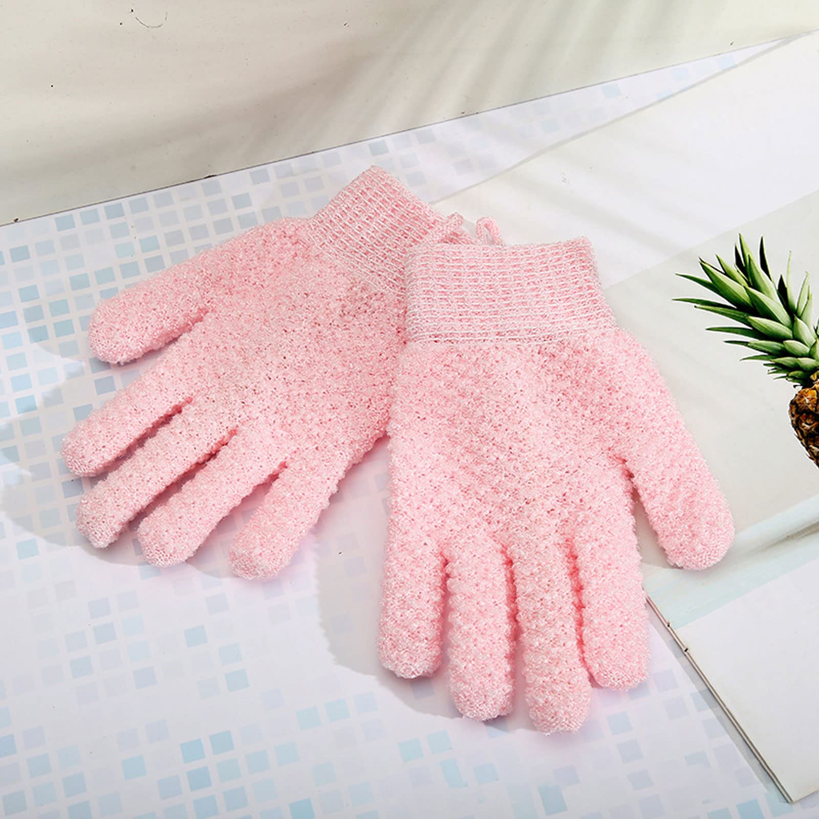 1Pair Bath Gloves for Shower Body Shower Scrubber with Hanging Loop Skin Deep Cleaning Bath Gloves Bathing Accessories (Pink)