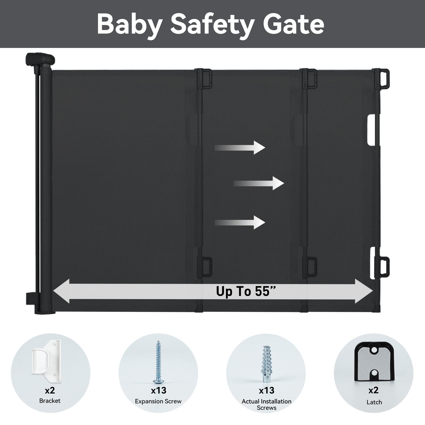 Fijinhom Retractable Baby Gate Indoor Outdoor Safety Gate for Baby and Dog Gate Extends to 55'' Wide 35'' Tall Child Safety Gate Mesh Gate for Stairs, Door