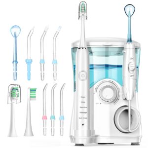 electric toothbrush and water flosser,600ml oral irrigator water flosser with 7 jet tips,10 adjustable water pressure,sonic electric toothbrush with 2 brush heads,5 modes(white)