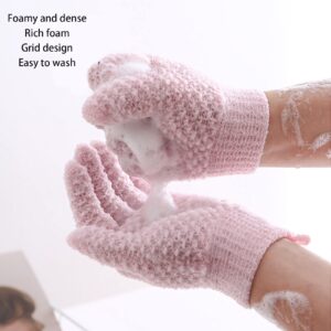 1Pair Bath Gloves for Shower Body Shower Scrubber with Hanging Loop Skin Deep Cleaning Bath Gloves Bathing Accessories (Pink)