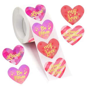 happy valentine's day heart shaped sticker roll 1.5x1.3inch watercolor gold foil valentine's day decorative labels for valentines day gift tag,evelope seals present wraping 500pcs