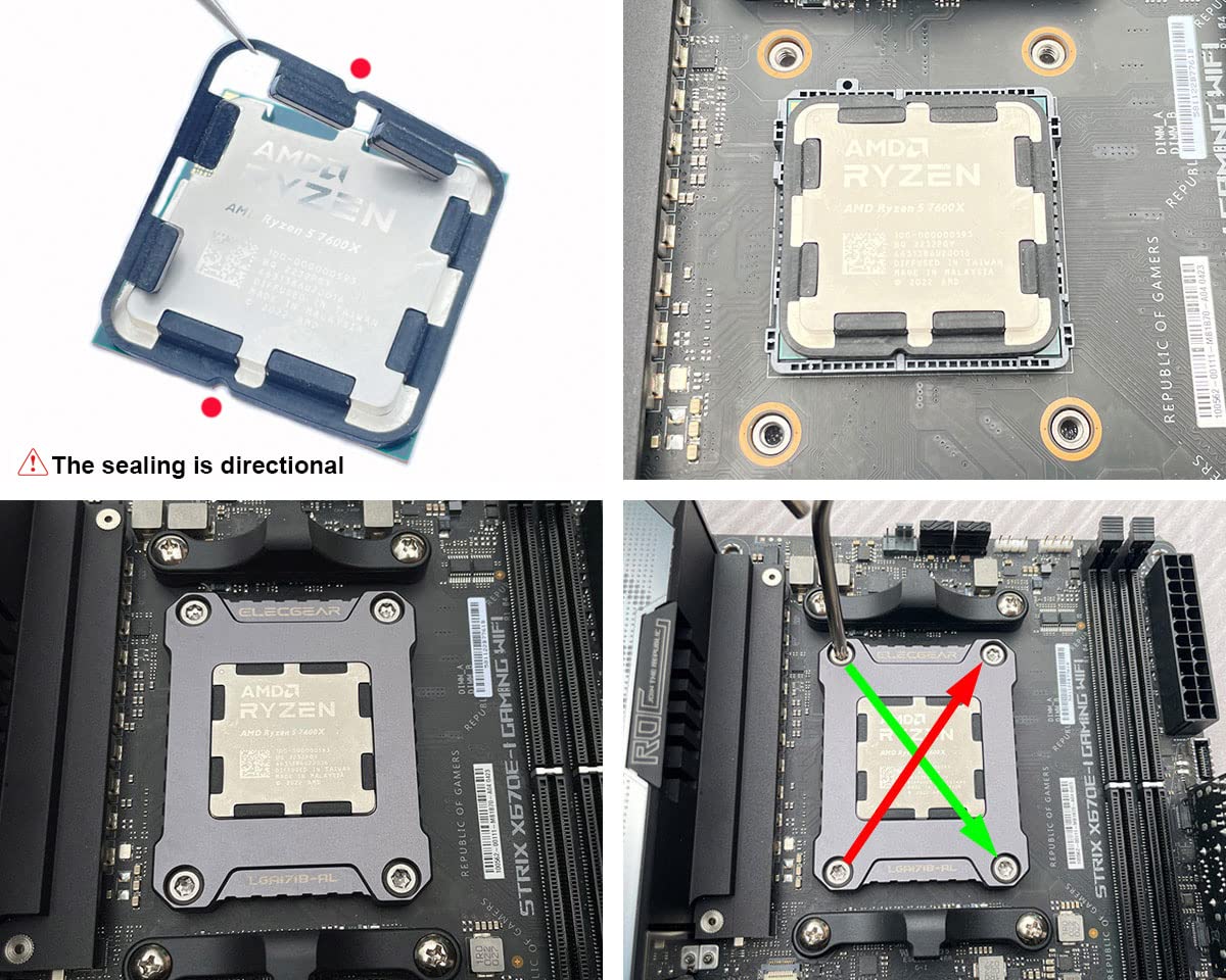 ElecGear AMD CPU Contact Frame for Ryzen 7000 Zen4 Series, Aluminum Mod ILM for AMD AM5 LGA1718 Socket, Replacement CPU Fixing Buckle with Thermal Paste Guard