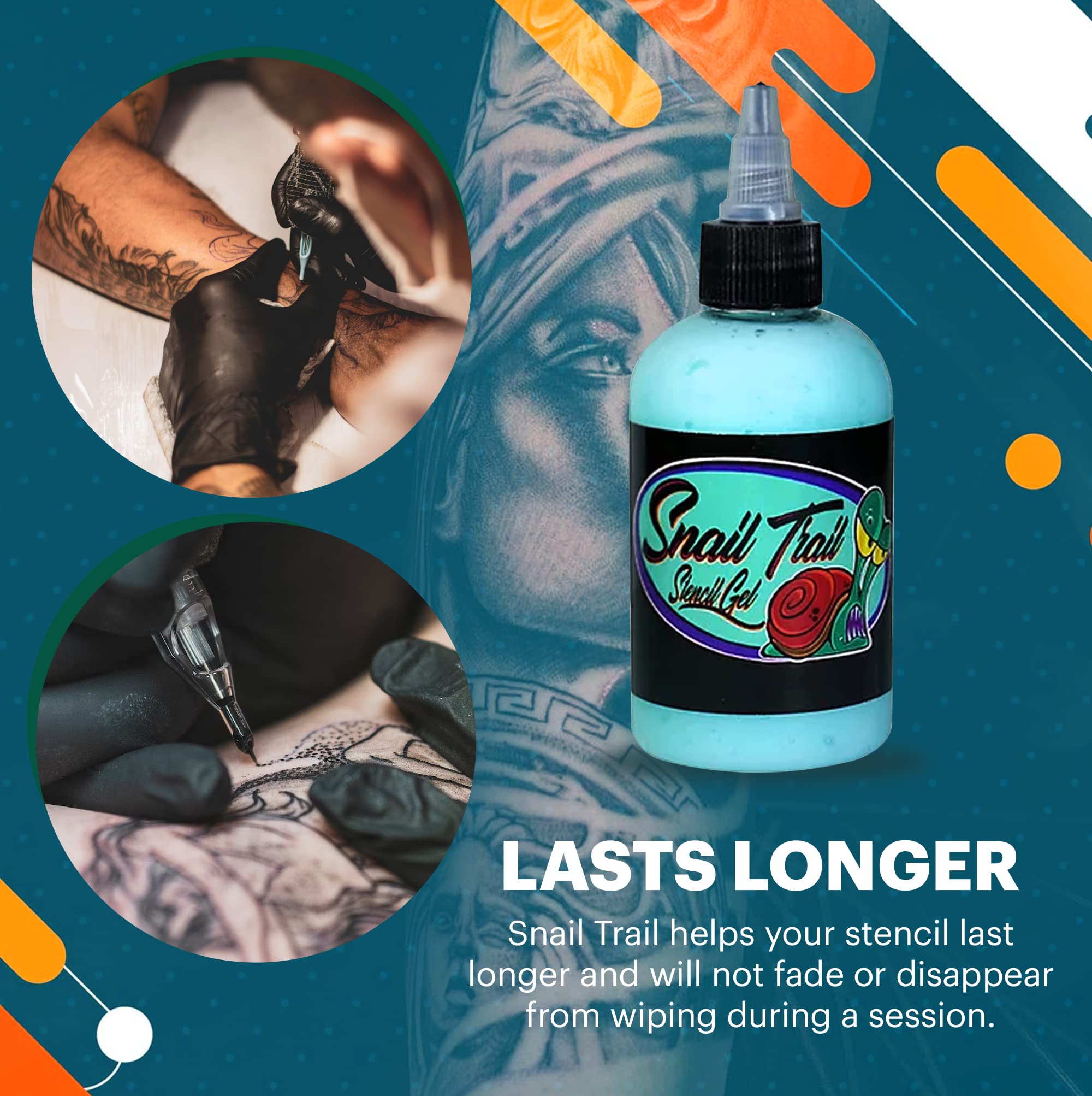 Snail Trail Stencil Gel - Tattoo Stencil Gel, 8 oz. - Solution for Crisp, Sharp, Clean, Dark Stencils - Dries Fast & Long Lasting Professional Stencil Transfer Gel for Tattoo Artists & Tattoo Shops