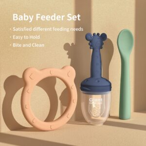 Giant Cabbage Baby Food Fruit Feeder, Silicone Baby Spoons Self Feeding 6 Months, Teething Toys for Babies 6-12 Months, Baby Feeding Supplies Toddler Utensil Teething Pacifier (Dark Blue Green Sand)