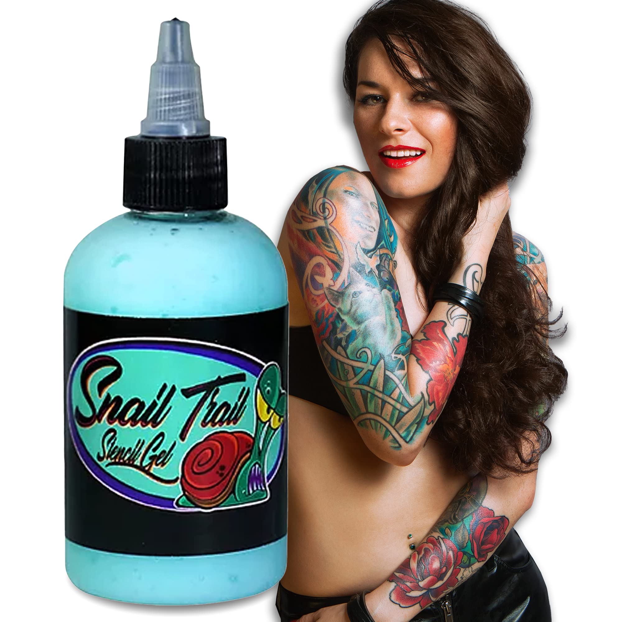 Snail Trail Stencil Gel - Tattoo Stencil Gel, 8 oz. - Solution for Crisp, Sharp, Clean, Dark Stencils - Dries Fast & Long Lasting Professional Stencil Transfer Gel for Tattoo Artists & Tattoo Shops