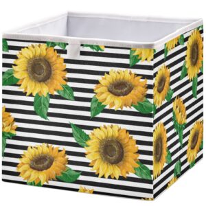 visesunny closet baskets sunflower black white stripe storage bins fabric baskets for organizing shelves foldable storage cube bins for clothes, toys, baby toiletry, office supply