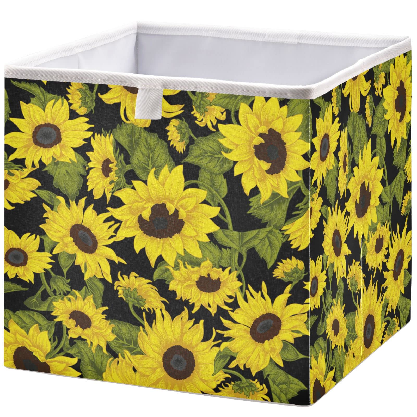 visesunny Closet Baskets Classic Style Sunflower Storage Bins Fabric Baskets for Organizing Shelves Foldable Storage Cube Bins for Clothes, Toys, Baby Toiletry, Office Supply