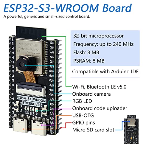 FREENOVE ESP32-S3-WROOM CAM Board (Compatible with Arduino IDE), Onboard Camera Wireless, Python C Code, Detailed Tutorial, Example Projects