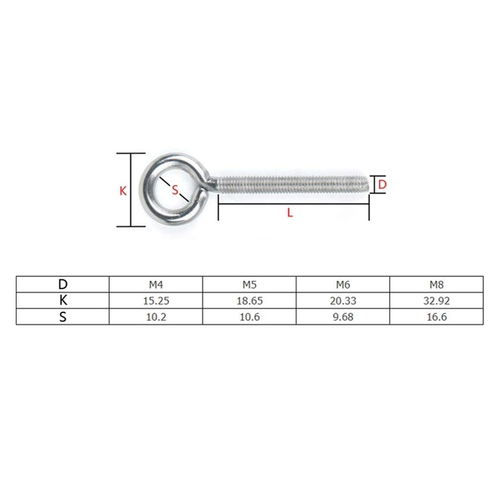 WAAZVXS 2pcs M4 M5 M6 M8 304 Stainless Steel Sheep Eye Screw Bolt Ring Hook with 2pieces Nut (Size : M6x30mm)