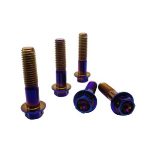 RISON Titanium Bolts Titanium Flange Hex Head Bolts Burnt Blue GR5 Titanium Screws M10x1.25x60mm Titanium Bolt Pack of 5