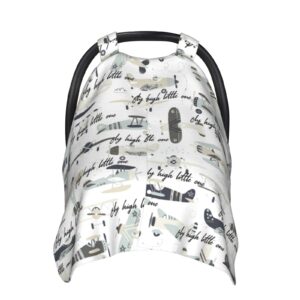 alyydff baby car seat cover for babies breathable carseat canopy for newborn nursing scarf with peekaboo opening - cute airplane print white