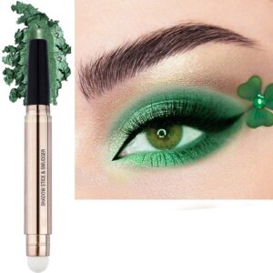 bright green eyeshadow stick, cream smooth shimmer eyeshadow pencil makeup, hypoallergenic waterproof long lasting multi-dimensional eye shadow highlighter stick eye liner pen(bright green #15)