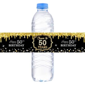 wowopa 32pcs cheers to 50 years water bottle labels, happy 50th birthday labels stickers for women and men birthday party decorations - black