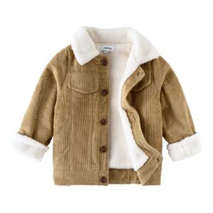 volunboy baby boy corduroy jacket toddler fleece winter coat kid sherpa lined button down warm outwear (khaki, 15-18 months)