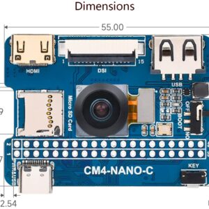 Nano Base Board (C) for Compute Module 4, Same Size as CM4, with Multiple Peripheral Interfaces Onboard 8MP Camera Module with 160°FOV