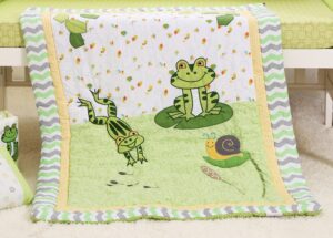 3 pieces frog snail tadpole garden nursery crib bedding set toddler girls boys frog theme bedding set green