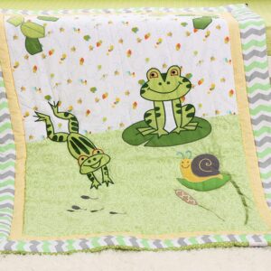 3 Pieces Frog Snail Tadpole Garden Nursery Crib Bedding Set Toddler Girls Boys Frog Theme Bedding Set Green