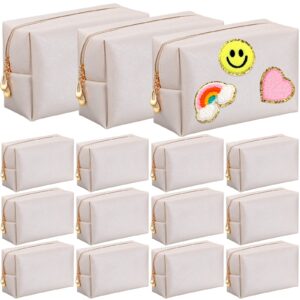 kigeli 15 pcs aesthetics makeup bag pu leather cosmetic bag makeup pouch bulk plain cosmetic pouch waterproof toiletry bag for christmas party gift travel cosmetic organizer for women(ivory white)