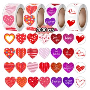 partywind 2000 pcs valentine's day stickers, happy valentines conversation heart stickers for envelope/crafts for kids classroom, love stickers for party decorations (4 rolls)