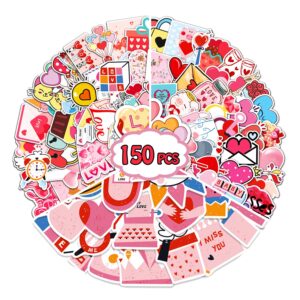 partywind 150 pcs valentine's day stickers, waterproof heart love stickers for valentines decorations, cute valentines day prizes for kids classroom, water bottle/laptop/computer decor