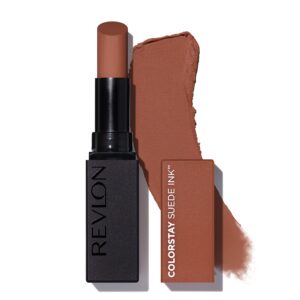 revlon lipstick, colorstay suede ink, built-in primer, infused with vitamin e, waterproof, smudge-proof, matte color, 004 pure talent, 0.09 oz.