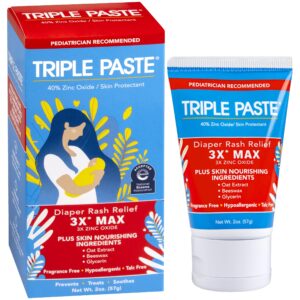 triple paste 3x max diaper rash ointment, maximum strength with 40% zinc oxide ointment for severe diaper rash, 2 oz tube