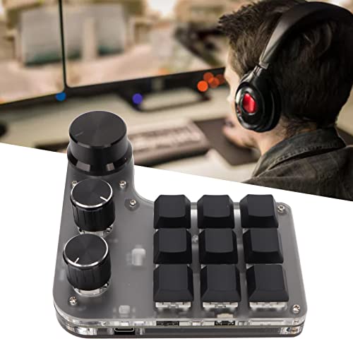 Pomya Programmable Macro Keyboard, OSU One Handed Gaming Keyboard, 9 Key Mini Mechanical Keypad, 3 Knobs USB Connection for Office Music Media