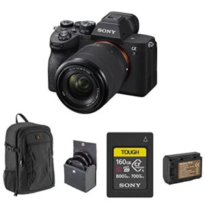 sony alpha a7 iv full frame mirrorless digital 4k camera with fe 28-70mm lens - bundle with 160gb cfexpress card, backpack, extra battery, 55mm filter kit, cleaning kit