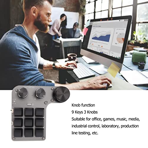 Pomya Programmable Macro Keyboard, OSU One Handed Gaming Keyboard, 9 Key Mini Mechanical Keypad, 3 Knobs USB Connection for Office Music Media