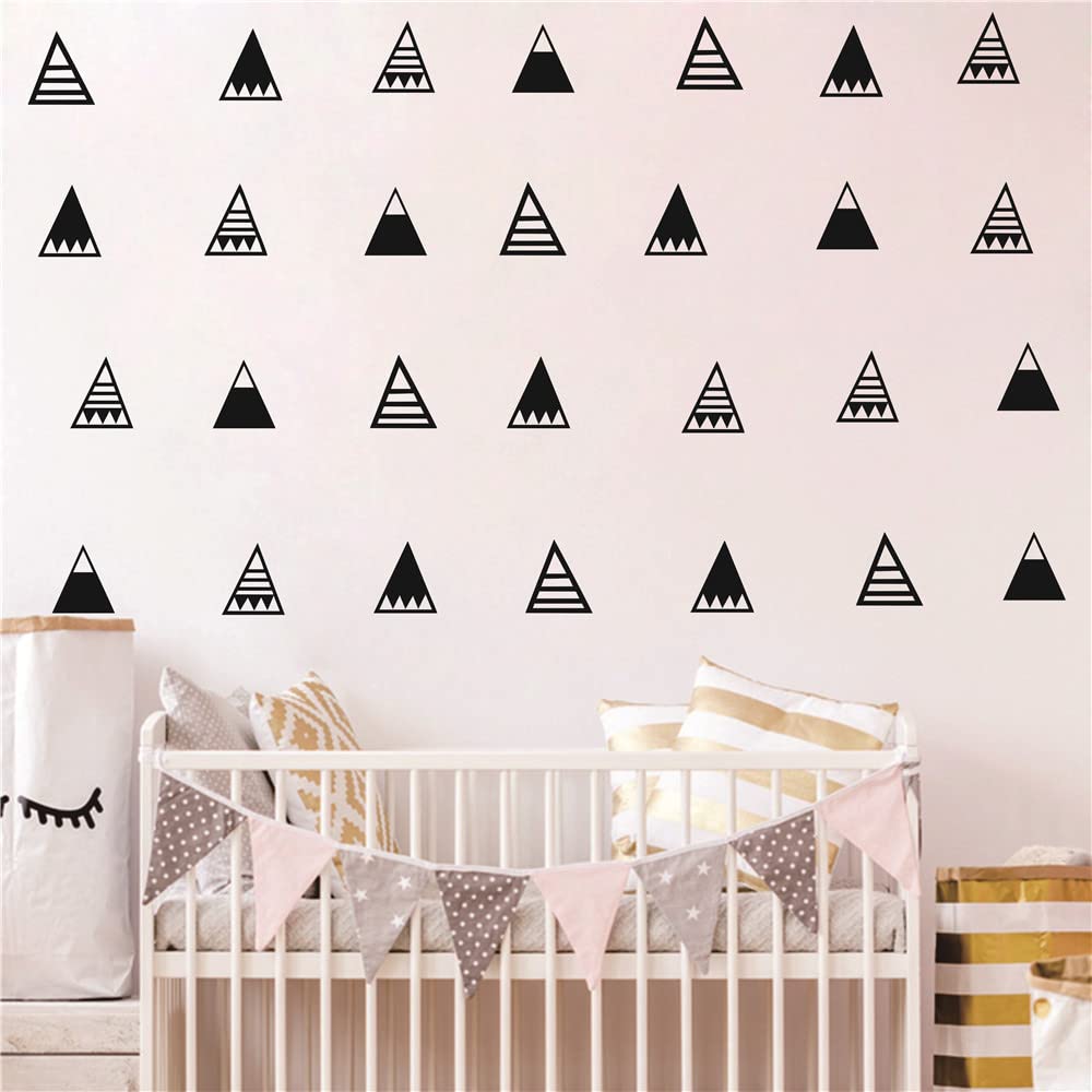 UILMNIY 48pcs Different Kinds of Triangles Mountain Pattern Wall Sticker for Kids Boys Room Art Bedroom Removable Wall Decor AFN120 (Black)