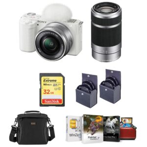 sony zv-e10 mirrorless vlog camera with 16-50mm lens, black - bundle with e 55-210mm f/4.5-6.3 oss lens, corel mac software kit, 32gb sd card, shoulder bag, 49mm filter kit, 40.5mm filter kit