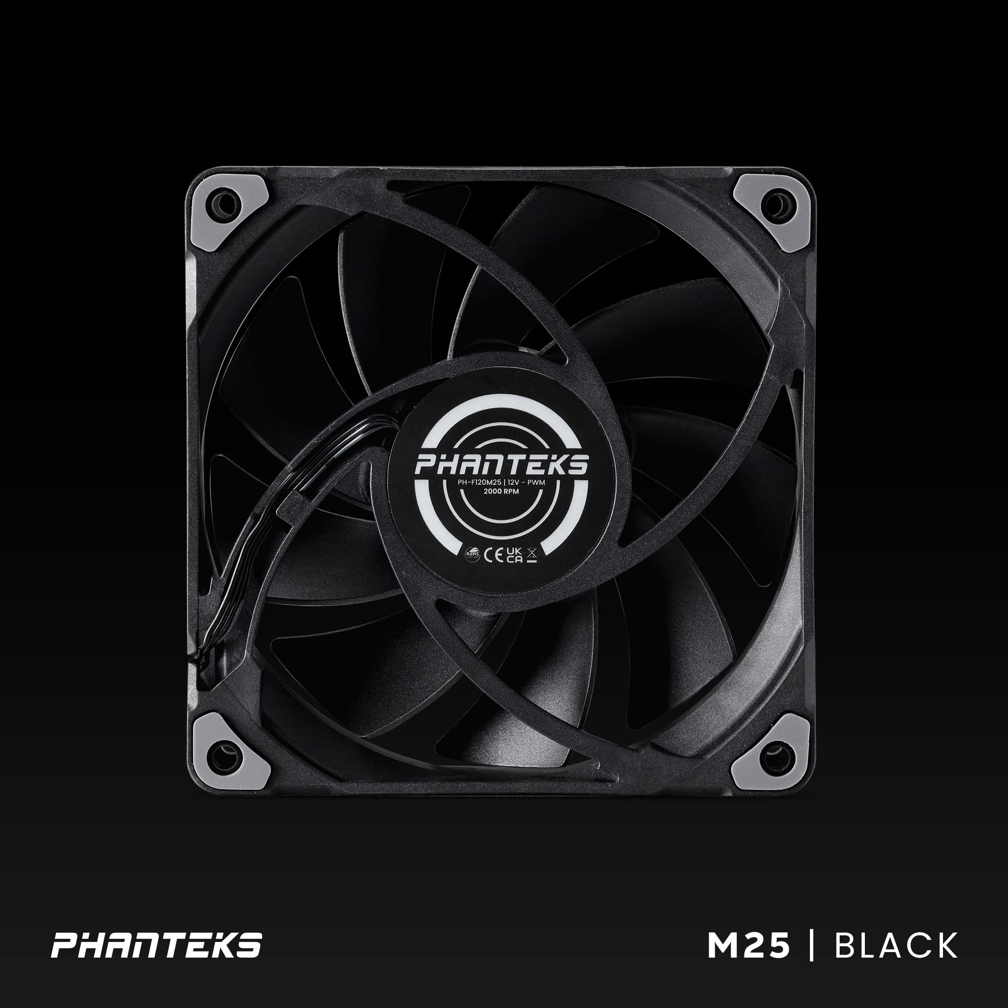 Phanteks M25-120 Fan, High-Airflow Radiator Performance, PWM Control up to 2000RPM, Daisy-Chain Cable, Black (3-Pack)