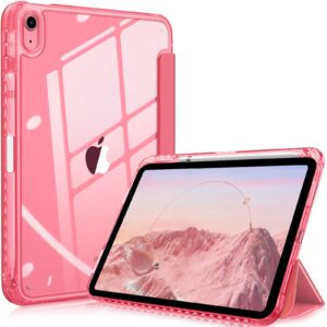 fintie hybrid slim case for ipad 10th generation 10.9 inch tablet (2022 model) - [built-in pencil holder] shockproof cover with clear transparent back shell, auto wake/sleep, watermelon