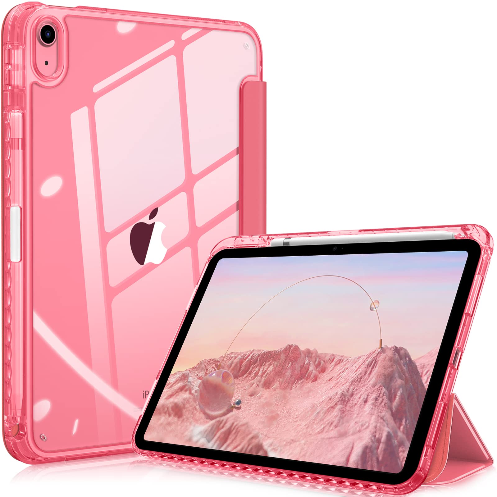 Fintie Hybrid Slim Case for iPad 10th Generation 10.9 Inch Tablet (2022 Model) - [Built-in Pencil Holder] Shockproof Cover with Clear Transparent Back Shell, Auto Wake/Sleep, Watermelon