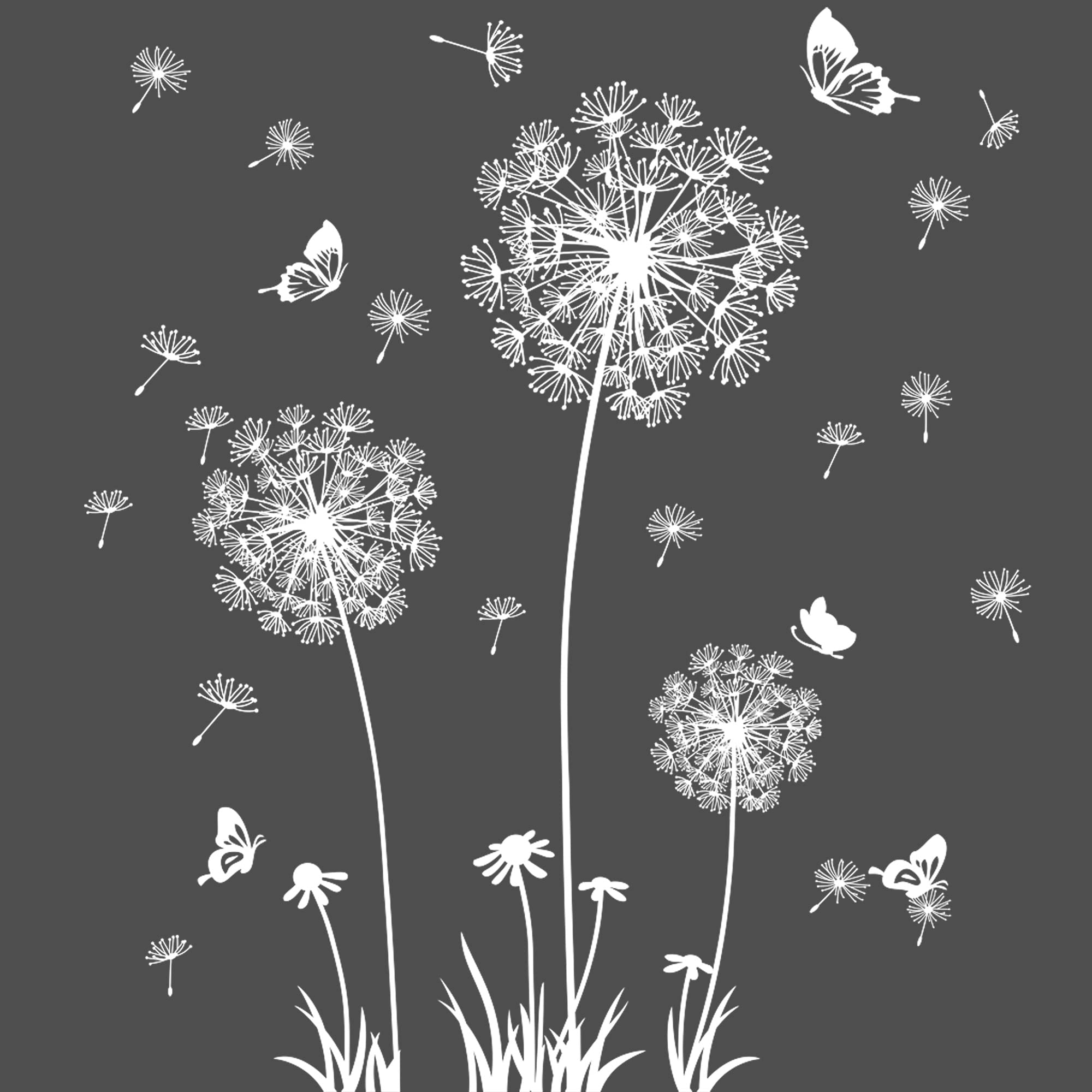 Buiory Dandelion Wall Decals Removable Flower Wall Stickers Peel and Stick Floral Butterfly Murals Dandelion Party Decoration for Bedroom Living Room Sofa Backdrop TV Dandelion Wall Decor (White)