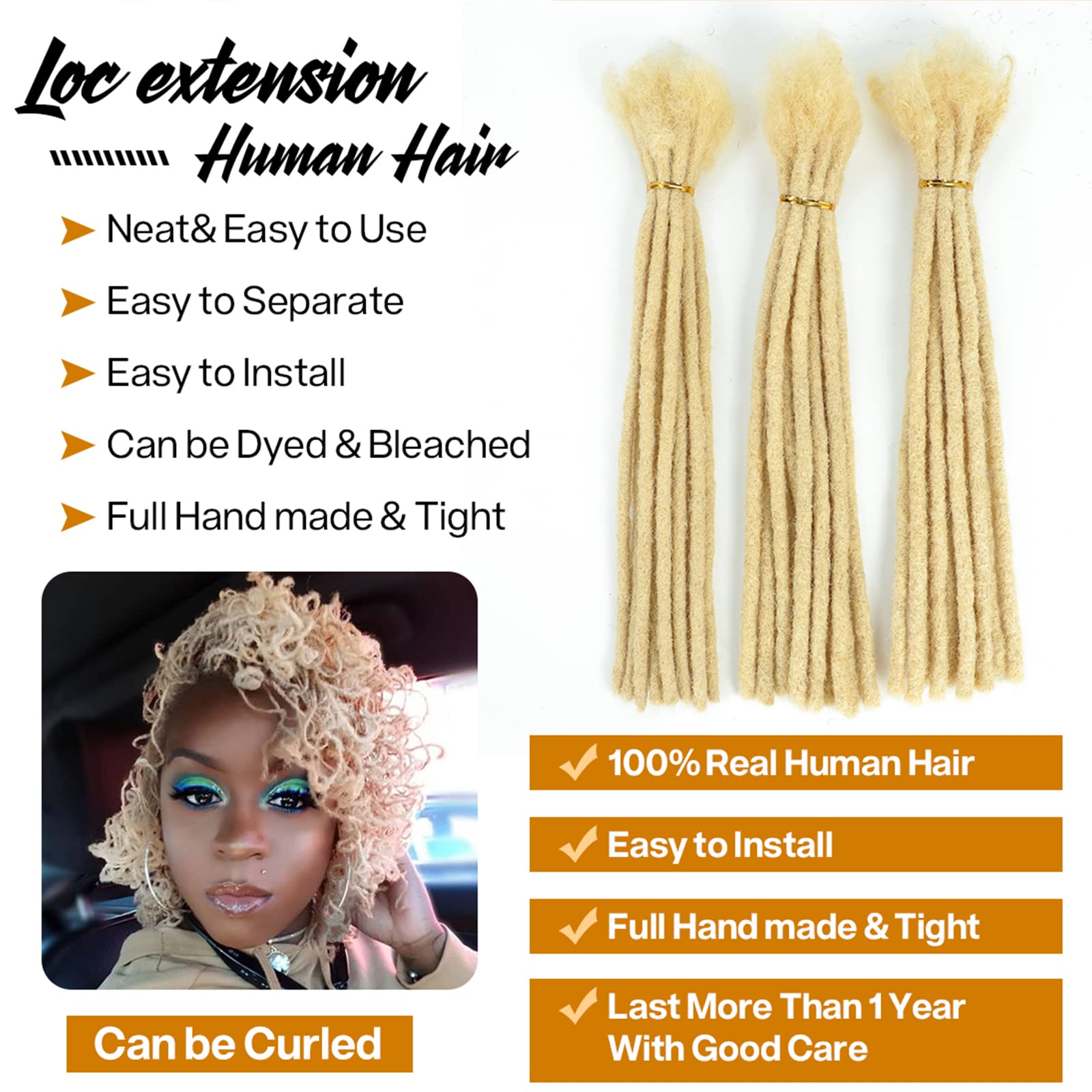 6-18 Inch Dreadlock Extensions Human Hair Fully Handmade Human Hair Dreadlock Extensions for Man/Women Locs Extensions Human Hair Can Be Dyed Bleached Curled… (18Inch-30Strands, 0.6CM Width-613#)