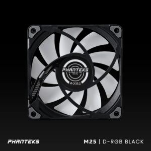 Phanteks M25-120 D-RGB Fan, High-Airflow Radiator Performance, PWM Control up to 2000RPM, ARGB/DRGB Lighting, Daisy-Chain Cable, Black, 3 Pack