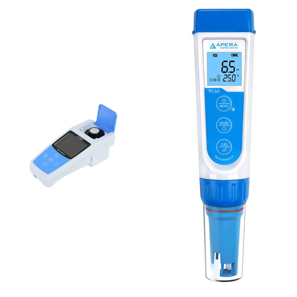 Apera Instruments, LLC-AI481 TN400 Portable Turbidity Meter & AI316 Premium Series PC60 5-in-1 Waterproof pH/EC (Conductivity) /TDS (ppm) /Salinity (PPT) /Temp. Multi-Parameter Pocket Tester Kit