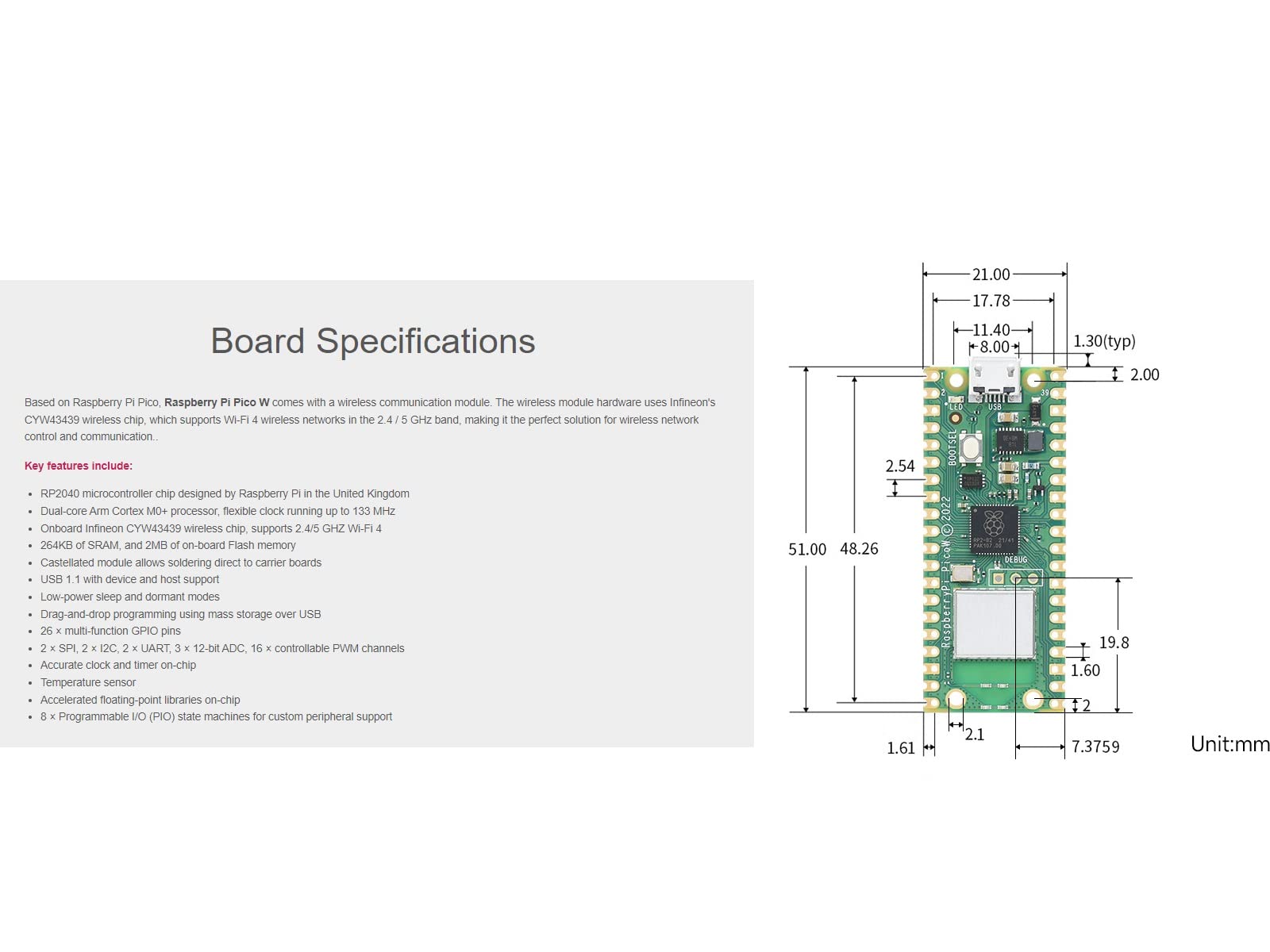 waveshare Pre-Soldered Raspberry Pi Pico W Microcontroller Board Basic Kit,Built-in WiFi,Supports 2.4/5 GHZ Wi-Fi 4,Based On RP2040 Dual-Core Processor