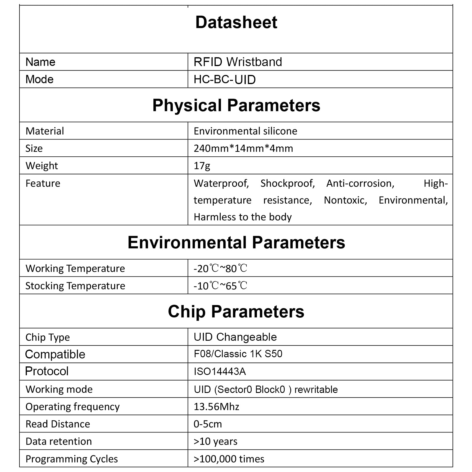 HECERE IC ISO 14443A RFID Silicone Wristband/Bracelet UID Changeable Sector0 Block0 Rewritable(1PCS UID IC Changeable wristband)