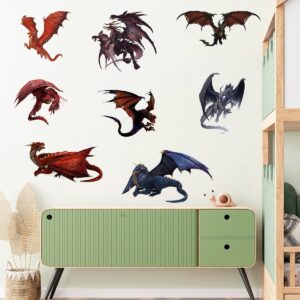 woyinis 8 big 3d dragon wall stickers ancient dragons legend story wall decals art peel & stick removable livingroom kids room playroom library nursery classroom wall decor