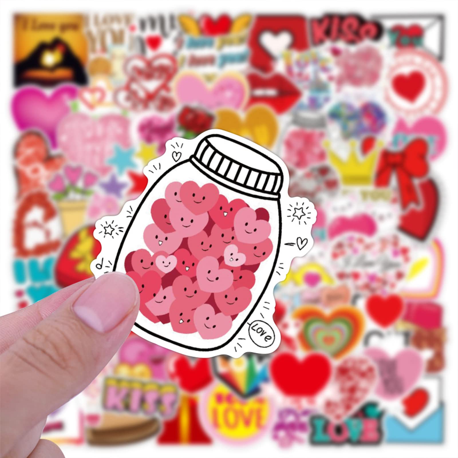 100PCS Valentine's Day Stickers Love Stickers, Love Heart Stickers Vinyl Waterproof Romantic Valentine Stickers for Laptops Gifts Water Bottles Scooters and Valentine's Day Wall Window Decorations