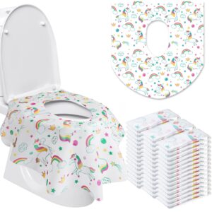 50 packs disposable toilet seat covers extra large individually wrapped for kids and adults, portable non slip waterproof potty seat covers for toddlers potty training, travel (unicorn)