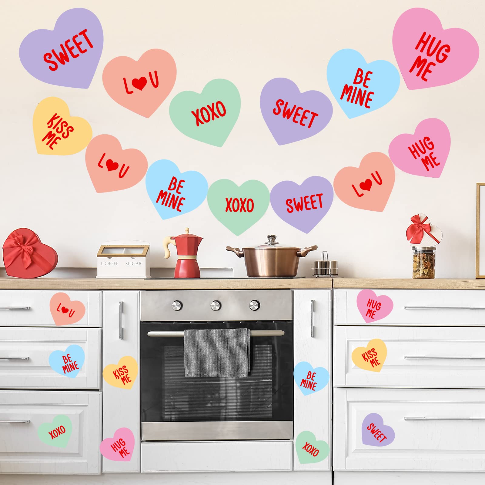 38 Pieces Heart Stickers Garage Door Heart Stickers Valentine's Candy Heart Colorful Self Adhesive Heart Label Decals for Valentine's Day Garage Car Envelope Seal, 6 Colors