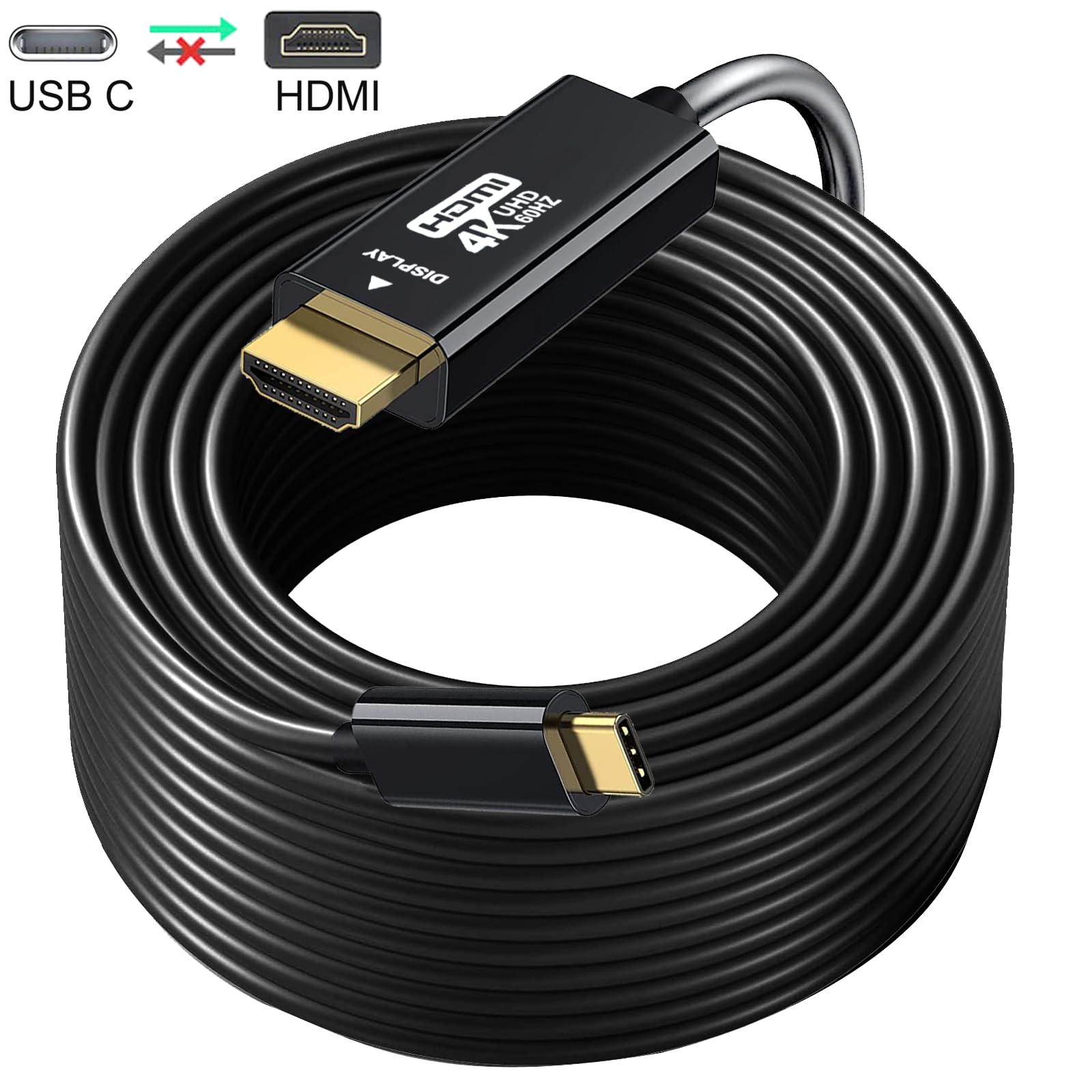 USB C to HDMI Cable 25FT 4K60HZ,USB Type C to HDMI Adapter, Thunderbolt 3/4 to HDMI Cable Compatible with Galaxy S22 /S20, MacBook Pro/Air 2020, iPad Pro 2021/2020, Surface Book 2, XPS 15