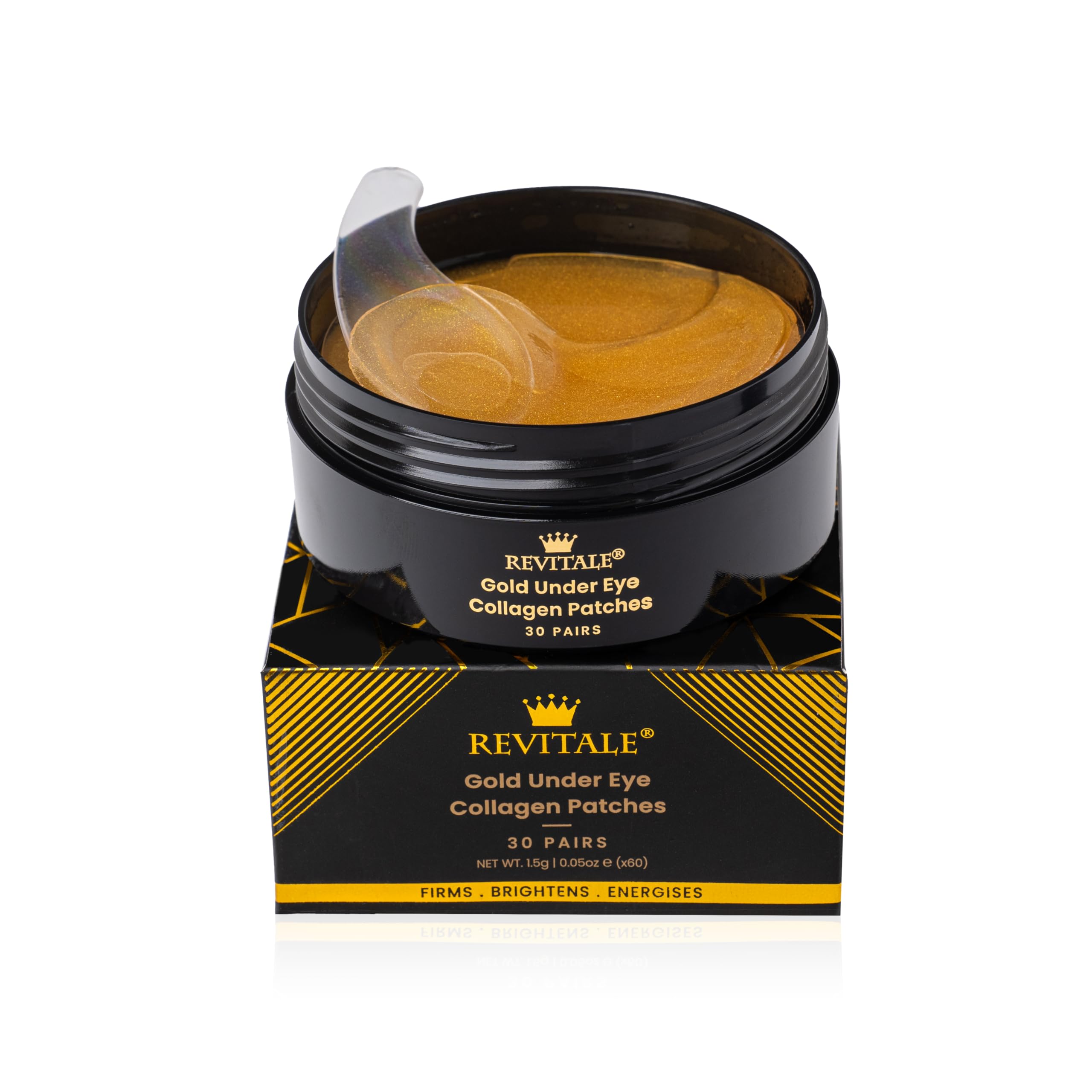 REVITALE Gold under EYE Collagen Gel Mask, Nourishes, Firms & Hydrates, Puffy Eyes & Dark Circles, Hyaluronic Acid (30 Pairs - Jar)