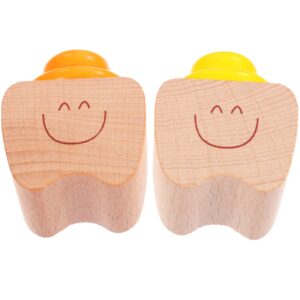 2pcs baby tooth box keepsake cartoon wooden tooth storage saver box for lost teeth children newborn baby birthday shower