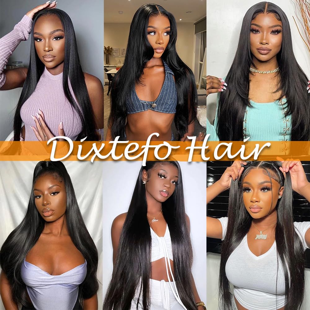 Dixtefo 13x6 HD Glueless Straight Lace Front Wigs Human Hair Transparent Lace Frontal Wigs 220% Density Brazilian Virgin Human Hair Wigs for Women Pre Plucked with Baby Hair Natural Color 30 Inch