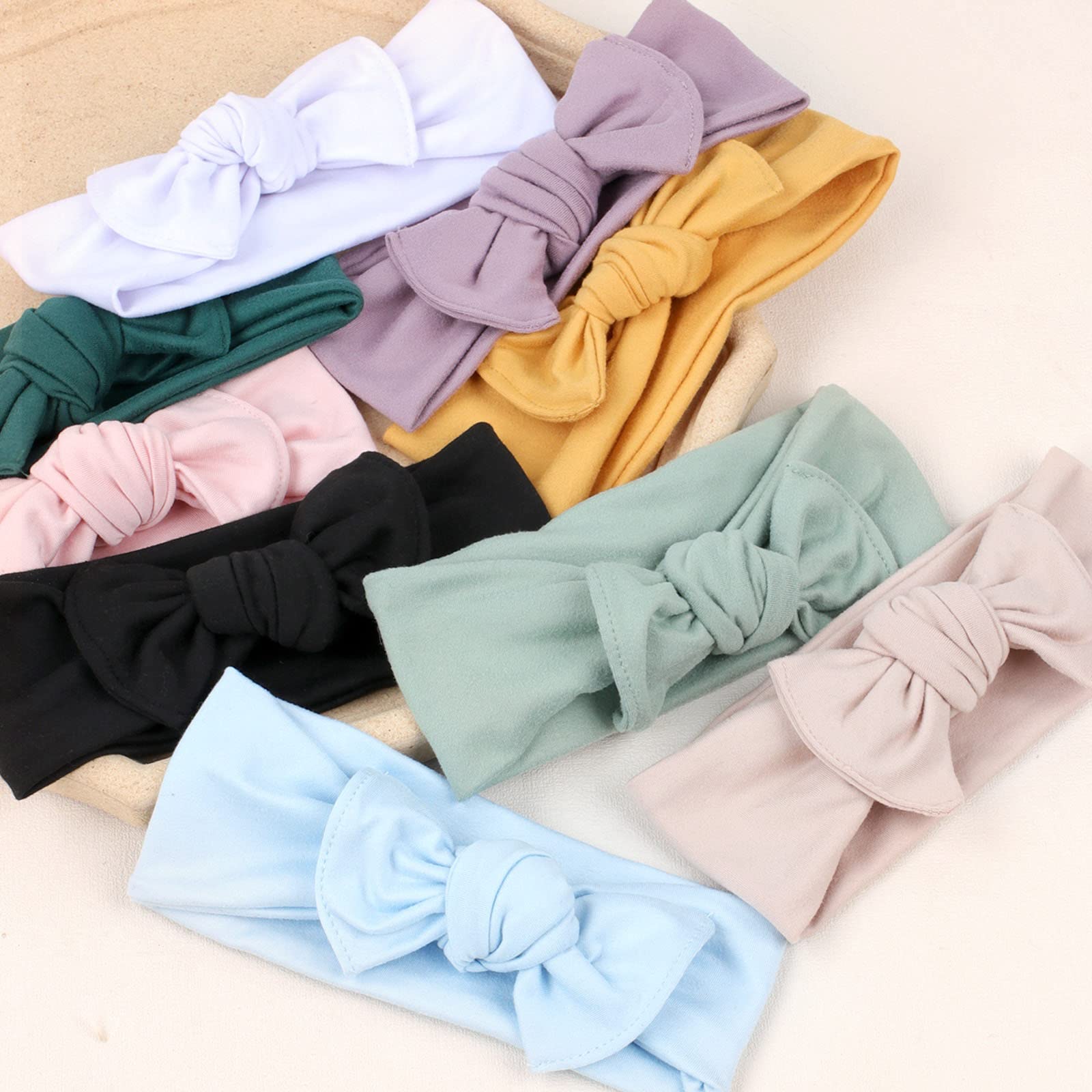 VOBOBE 10 PCS Baby Nylon Headbands Hairbands Hair Bow Elastics Handmade Hair Accessories for Baby Girls Newborn Infant Toddlers Kids (Solid color)